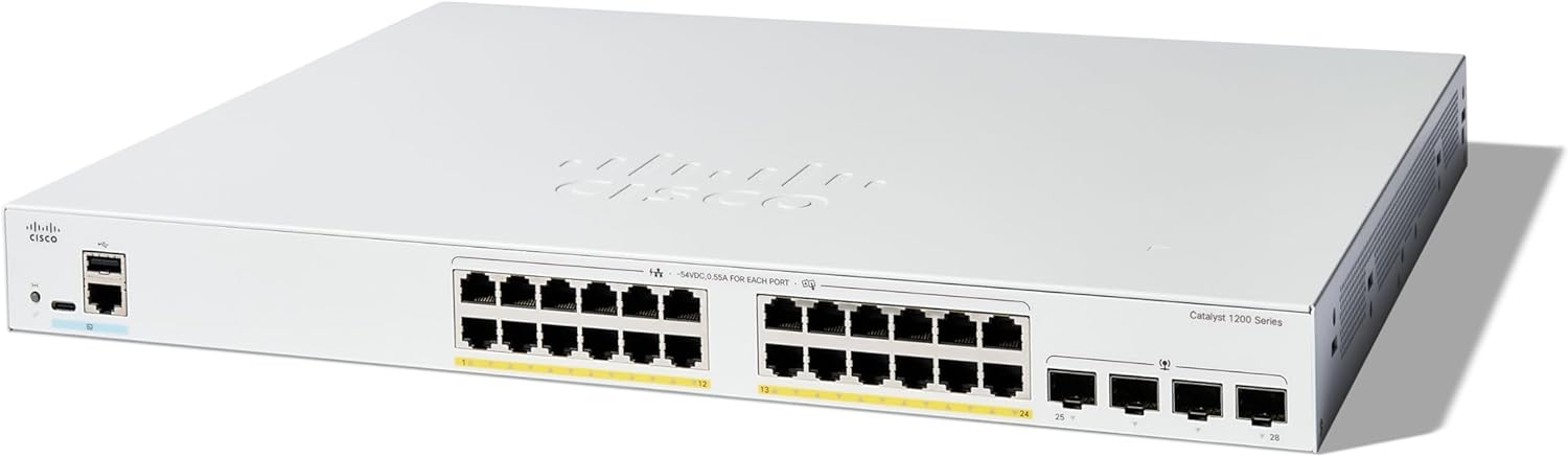 Cisco Catalyst 1200 24-Port Gigabit Ethernet + 4xSFP (375W PoE+) Smart