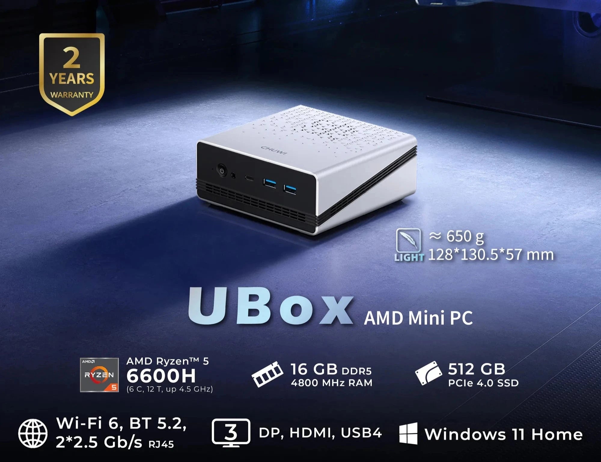 CHUWI Ubox Mini PC (AMD R5-6600H/16GB DDR5/512GB SSD/Wifi6+BT5.2/W11P)