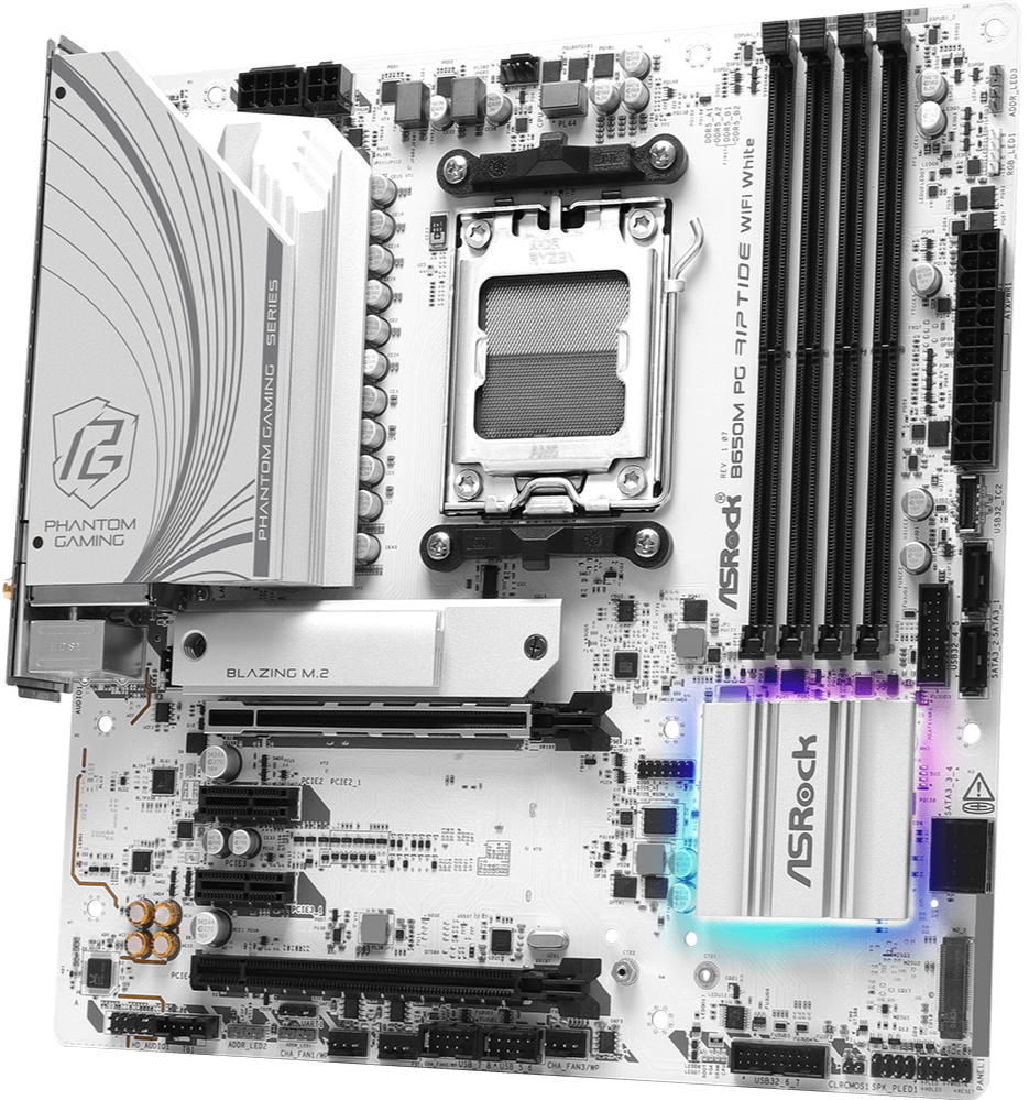 ASRock B650M PG Riptide WiFi White DDR5,Socket AM5 mATX Motherboard 白色