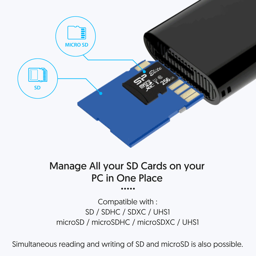 Silicon Power Combo Black SD and microSD USB 3.2 Card Reader (SPU3AT5R
