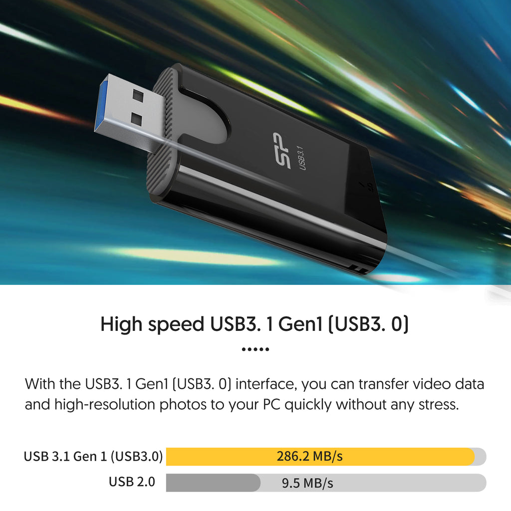 Silicon Power Combo Black SD and microSD USB 3.2 Card Reader (SPU3AT5R
