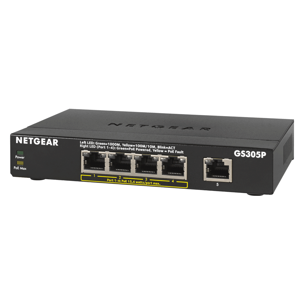NETGEAR GS305P 5 port Gigabit Unmanaged Switch w/ 4 PoE (63W), Metal,