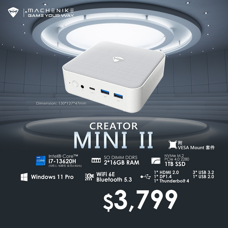 Machenike Creator II Mini PC (Intel i7-13620H CPU / 32GB DDR5 Ram / 1T
