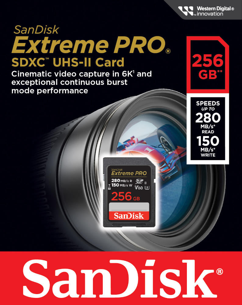 SanDisk 256GB Extreme Pro SD Card (CL10 V60 UHS-II U3 6K 280MB/s) SDSD