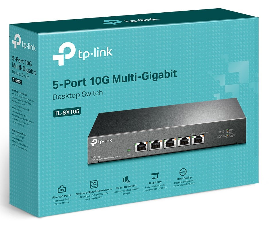 TP-Link TL-SX105 5-Port 10G Multi-Gigabit Unmanaged Ethernet Gaming De